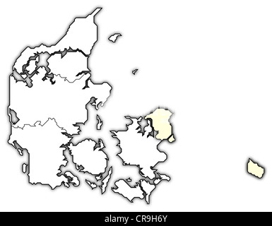 Shape of Hovedstaden, region of Denmark, with its capital isolated on ...