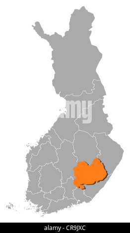 Southern Savonia, region of Finland. Colored elevation map with lakes ...