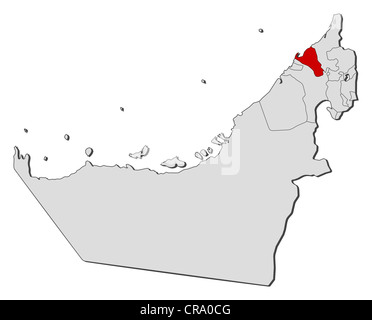 Umm al Quwain red highlighted in map of United Arab Emirates Stock ...