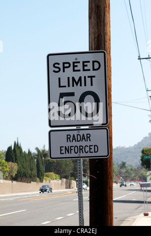 50 mph speed limit radar enforced sign in California Stock Photo - Alamy
