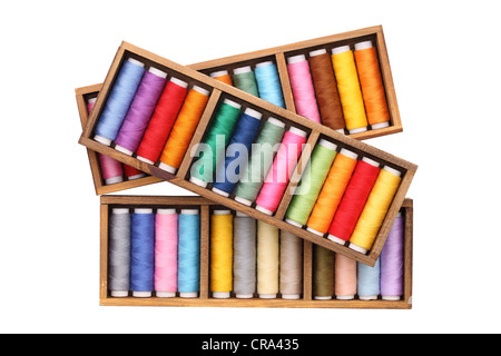colorful threads in wooden box Stock Photo - Alamy