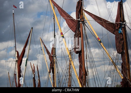 Mast and sails with flag of the Thames sailing barge Mirosa Stock Photo ...