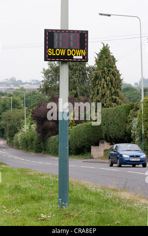 A vehicle-activated digital road safety speed warning sign is shown ...