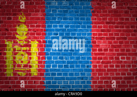 Mongolia national flag painted on textured wall mural background Stock ...