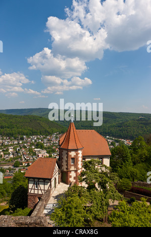 View from Bergfeste Dilsberg castle with the Protestant church ...