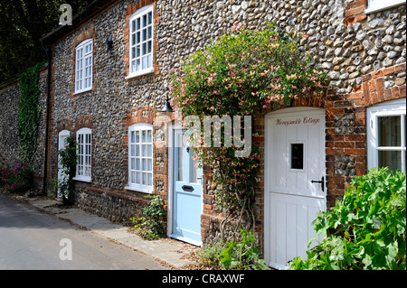 Traditional North Norfolk flint wall built using rounded cobbles ...