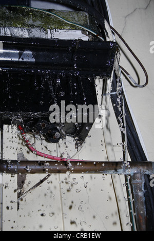 rain overflowing from blocked gutter of pub Stock Photo - Alamy