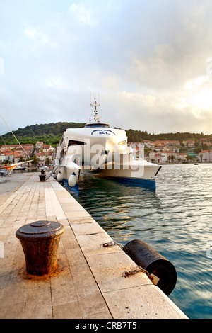 Fast ferry mooring, port of Korcula, Korcula island, central Dalmatia ...