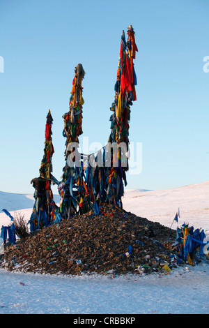 Ovoo, Mongolian shamanic stone hill or cairn, Ulaanbaatar or Ulan Bator ...