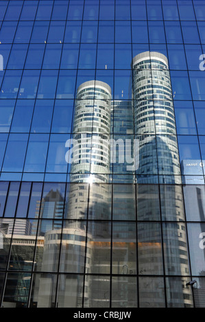 Skyscrapers, Tour Coeur Défense reflected in the glass facade of the ...
