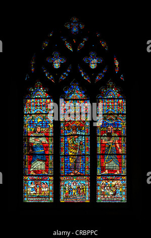 Interior stained glass window: Moses receiving the Ten Commandments ...