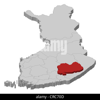 Southern Savonia, region of Finland. Colored elevation map with lakes ...