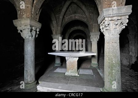 Altar in the underground pillared hall of the pagan crypt, 10th century ...