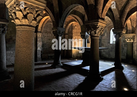 Column capitals in the underground pillared hall of the pagan crypt ...