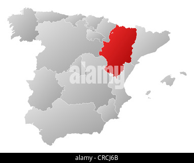 Map of Spain where Aragon is highlighted Stock Photo - Alamy