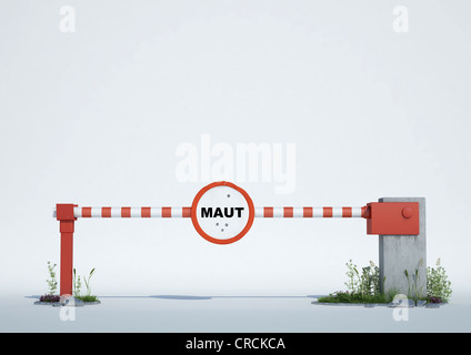 Barrier with sign "Maut", German for "toll", gold bars, symbolic image ...
