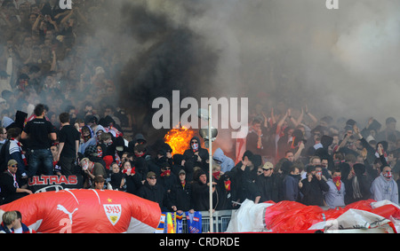 football, hooligans setting fire at stand Stock Photo - Alamy