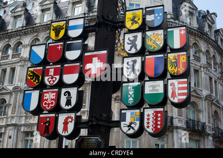 Cantonal tree with emblems of Swiss cantons in Leicester Square in ...