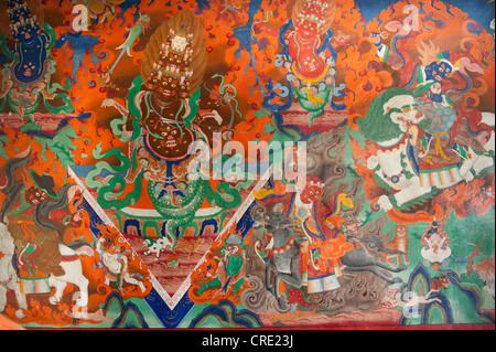 Tibetan Buddhism, old wall painting in the assembly hall ...