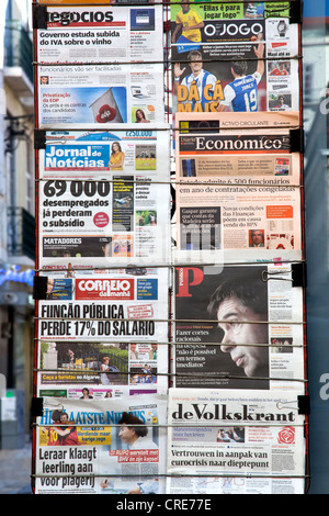 Portuguese and international newspapers at a newsstand in Lisbon ...