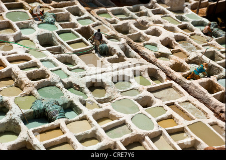 Traditional tannery with tanning and dyeing pits, historic town centre ...