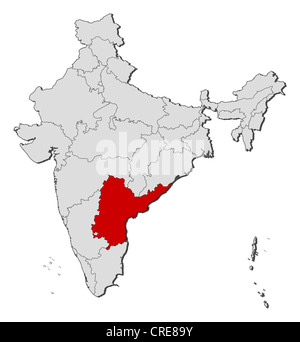 Andhra Pradesh, state of India. Colored elevation map with lakes and ...