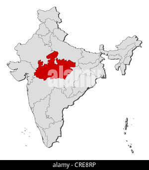 Madhya Pradesh, state of India. Colored elevation map with lakes and ...