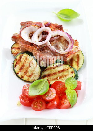 Food, Delicious beef or pork steak on the bone grilled with spices and ...