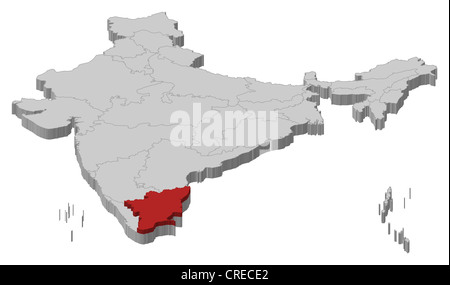 Political map of India with the several states where Tamil Nadu is ...
