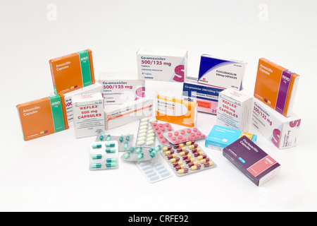 A Collection Of Antibiotics In Boxes And In Blister Packs Stock Photo ...