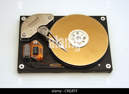 Harddisk close-up details of the computer, harddisk in parts, selective ...