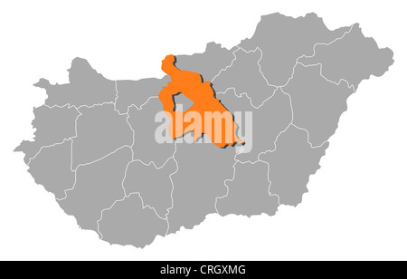 Hungary on gray political globe with embedded flag. 3D illustration ...