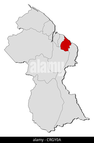 Essequibo Islands-West Demerara, region of Guyana. Grayscaled map with ...