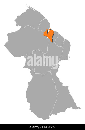 Shape of Demerara-Mahaica, region of Guyana, and its capital. Distance ...