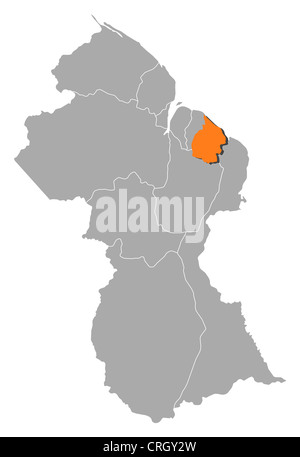 Essequibo Islands-West Demerara, region of Guyana. Grayscaled map with ...