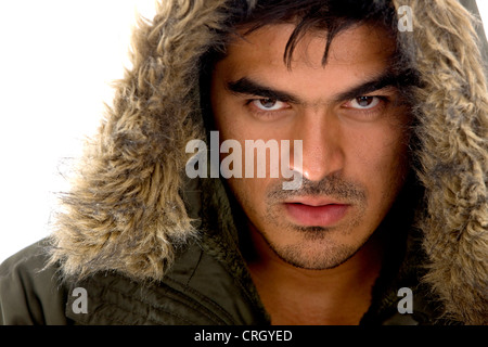 fashion male portrait with a very agressive and intense stare Stock ...