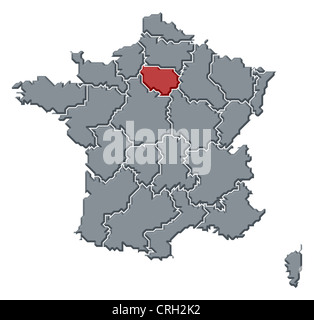 Paris red highlighted in map of France Stock Photo - Alamy