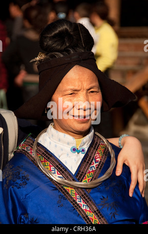 Traditional Miao woman hairstyle with silver jewels and combs Stock ...