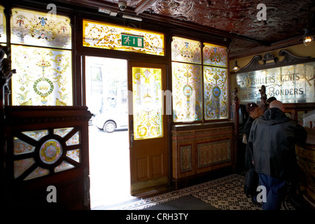 Irish Pub door with stained glass windows, Sneem, County Kerry, Ireland ...