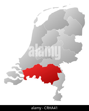 Noord-Brabant, province of Netherlands. Colored elevation map with ...