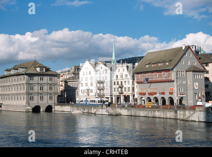 Zurich, Switzerland, overlooking the city hall and the old town by the ...