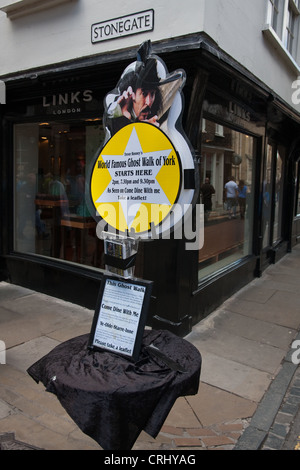 A sign for a Ghost Walk in the historic and haunted city of York in ...