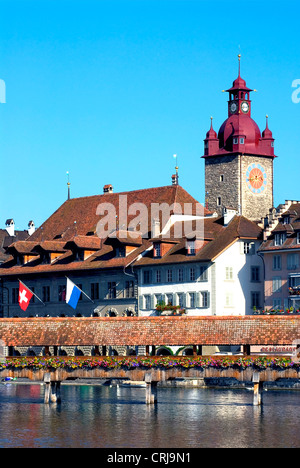 Historic Kapell Bridge, Water Tower and Hofkirche Church (in background ...