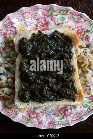 Welsh Breakfast of Laver Bread on Toast with Cockles Stock Photo - Alamy