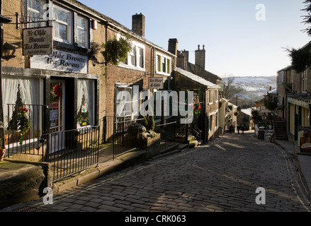 Howarth High Street with low winter sun Stock Photo - Alamy