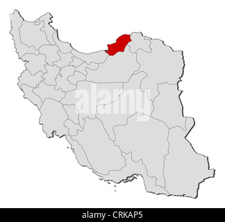 Iran highlighted in red on grey political globe with transparent oceans ...