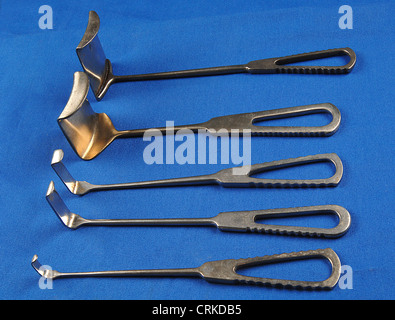 These handheld retractors are used to maintain wound exposure during a ...