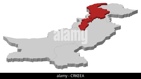 Khyber Pakhtunkhwa, province of Pakistan. Colored elevation map with ...