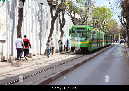 City tramway in the city of Tunis, Tunisia, Africa. Public transport in ...