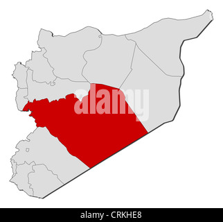 Syria highlighted in red on grey political globe with transparent ...